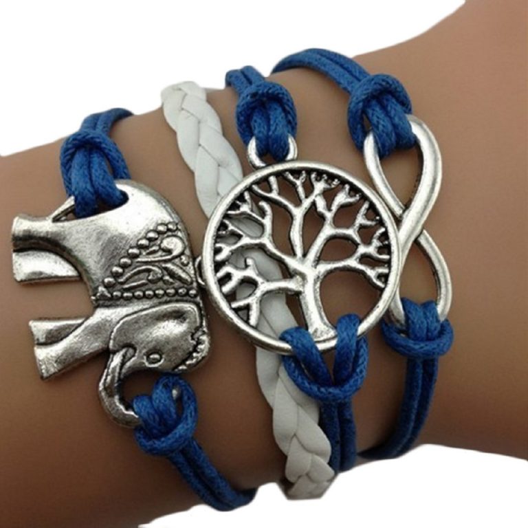 Handmade Charms Tree Elephant Knit Leather Rope Chain Bracelet Gift ...