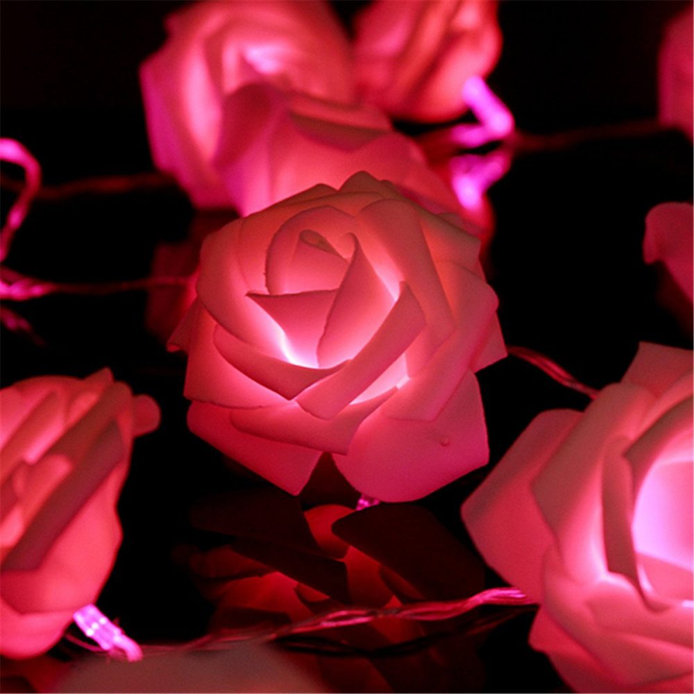 KINGSO 20 LED Battery Operated Rose Flower String Lights Wedding Garden ...