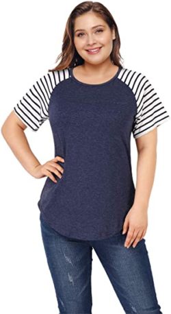 Plus Size Striped Raglan Tee Shirts Jersey Baseball - WF Shopping