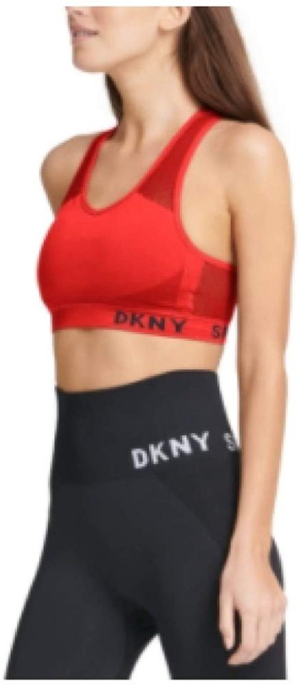 D K N Y Sport Mesh-Back Medium-Impact Sports Bra RED - WF Shopping