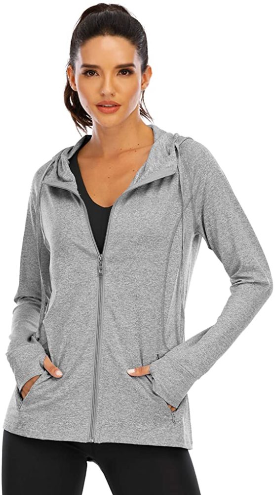 Womens Zip Up Workout Jacket Lightweight Stretch Long Sleeve - WF Shopping