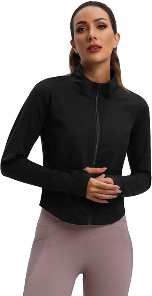 Womens Full Zip Workout Jacket Slim Fit Stretch Athletic Running - WF ...