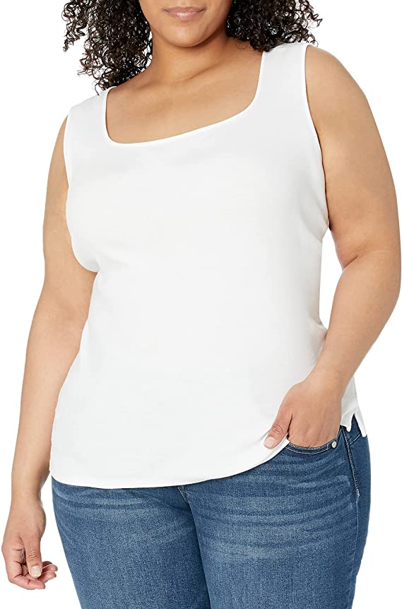 Women's Plus-Size 1x1 Rib Square Neck Sleeveless Tank - WF Shopping