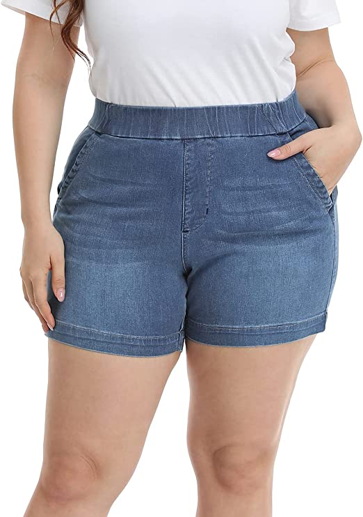 HDE Women's Plus Size Jean Shorts High Waisted Stretch Denim - WF Shopping