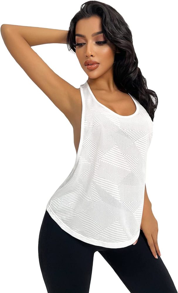 Women's Solid Racer Back Sports Tank Top Scoop Neck Backless Workout ...