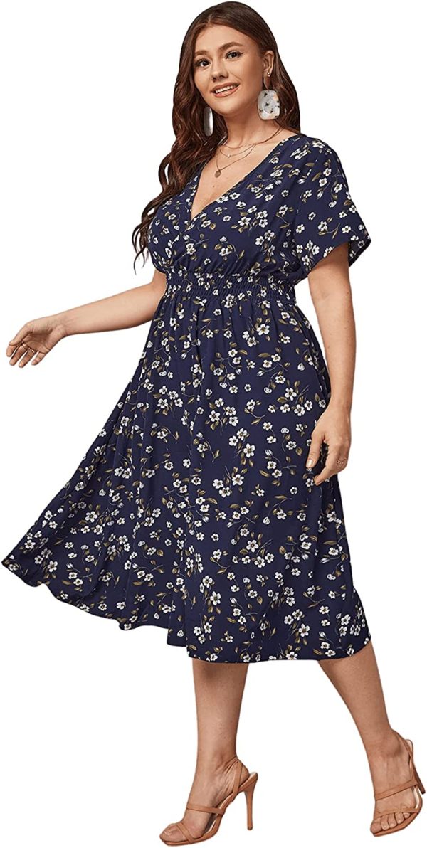 Women's Plus Size Boho Floral V Neck Short Sleeve A Line Long Dress ...