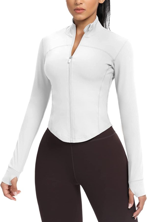 Women's Cropped Running Workout Jackets Zip Slim Fit Athletic Tops - WF ...
