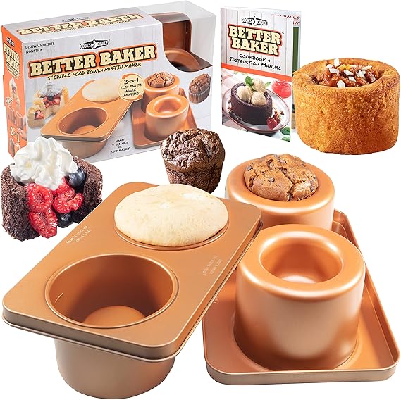 Cook's Choice 2-In-1 Better Baker Edible Food Bowl & Muffin Maker w Recipe Cookbook - WF Shopping
