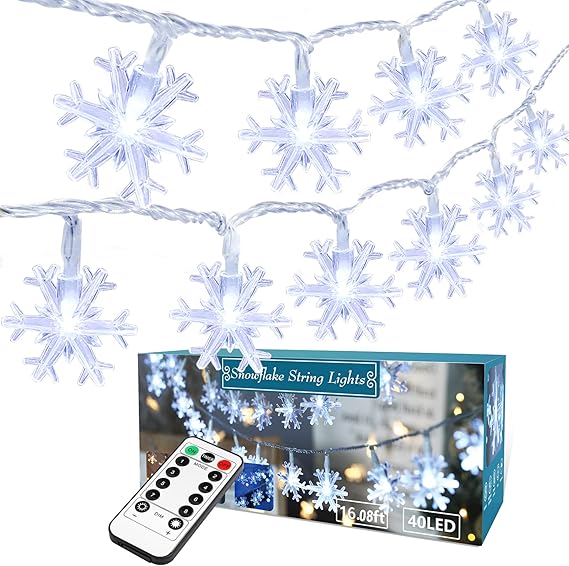 BrizLabs Snowflake Christmas Lights, 16.08ft 40 LED Christmas Lights ...