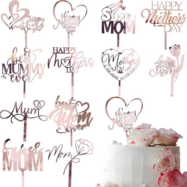 12Pcs Happy Mother's Day Cake Topper Acrylic Cake Topper Mothers Day ...