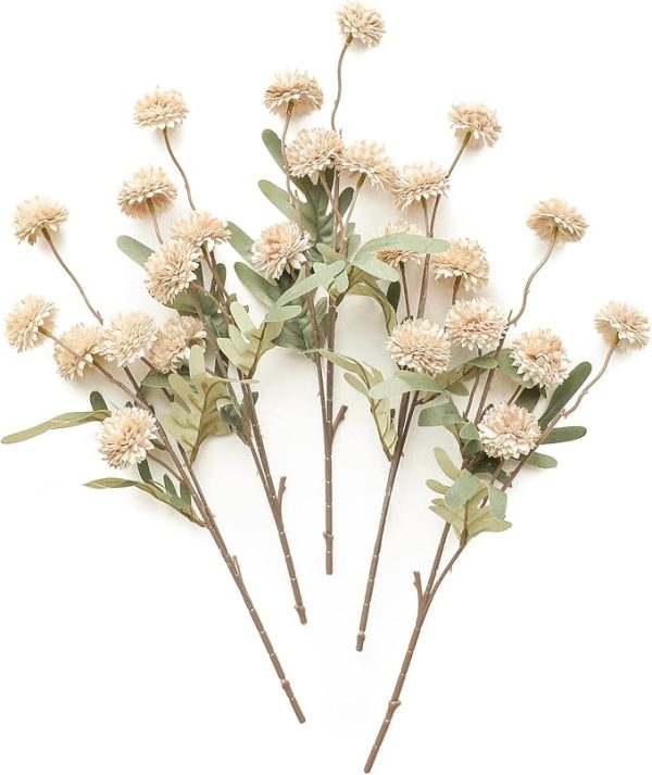 Floroom 5pcs Faux Silk Pompon Mum Artificial Flowers, Bulk Fake Mini ...